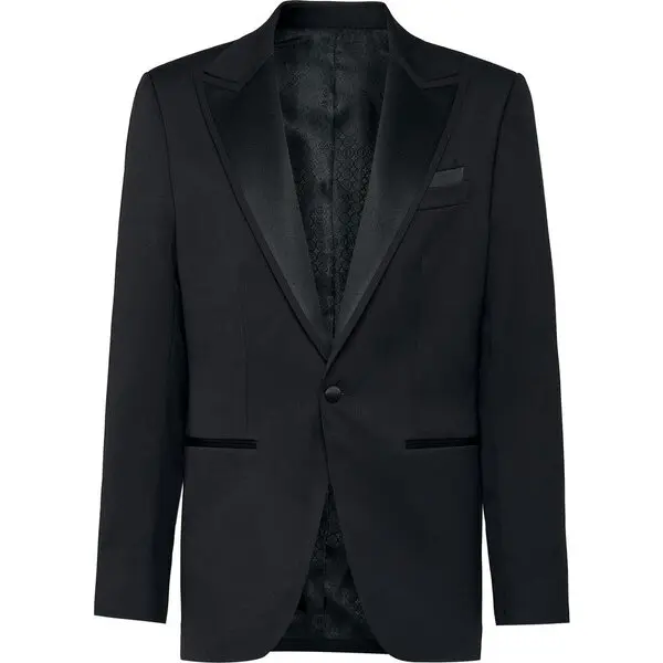 BILLIONAIRE Satin Trim Stretch Wool Blend Evening Blazer