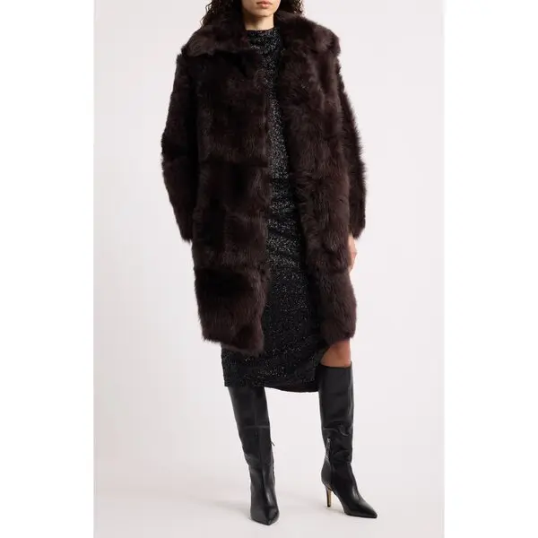 BOSS Soscana Genuine Shearling Midi Coat - Mole