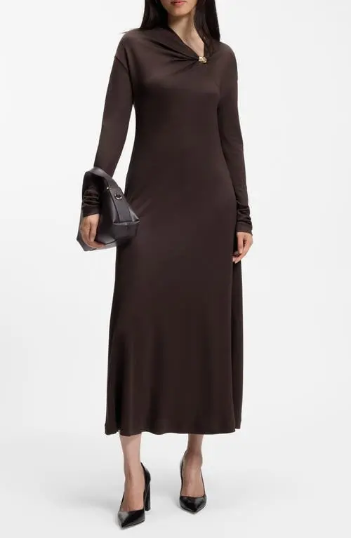 BOSS Evonya Draped Neck Long Sleeve Midi Dress - Mole