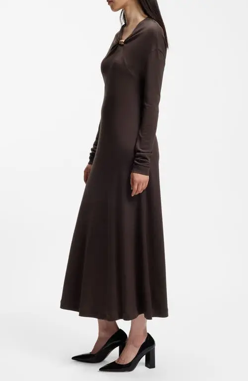 BOSS Evonya Draped Neck Long Sleeve Midi Dress