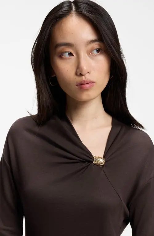 BOSS Evonya Draped Neck Long Sleeve Midi Dress