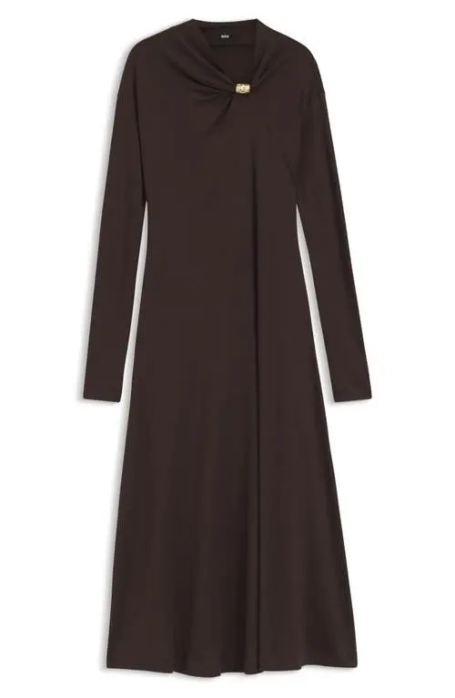 BOSS Evonya Draped Neck Long Sleeve Midi Dress
