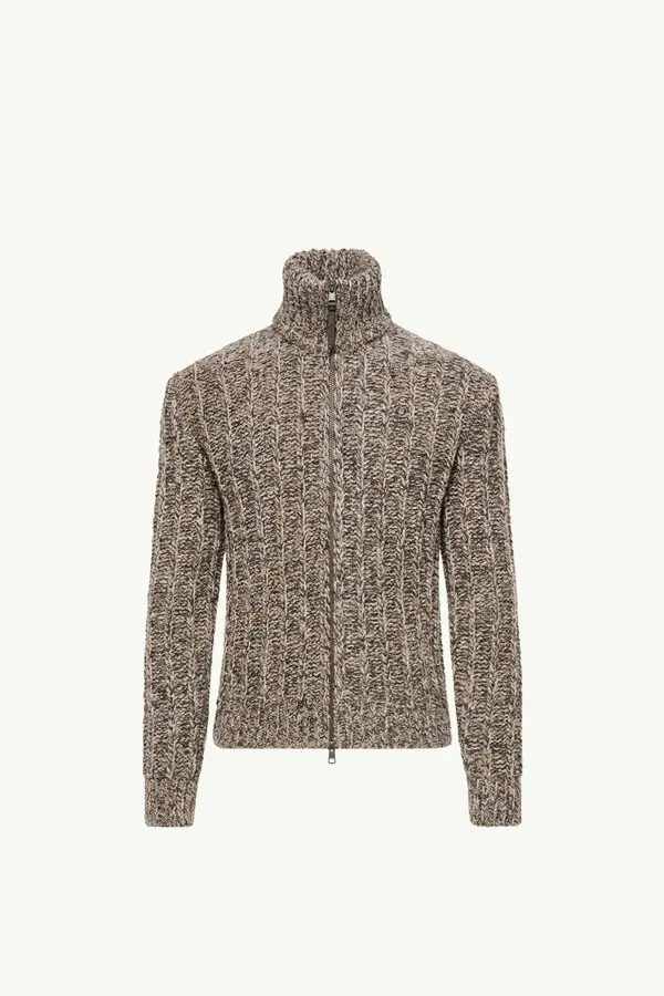 Moncler Wool Blend Bouclé Zip-up Cardigan - Grey