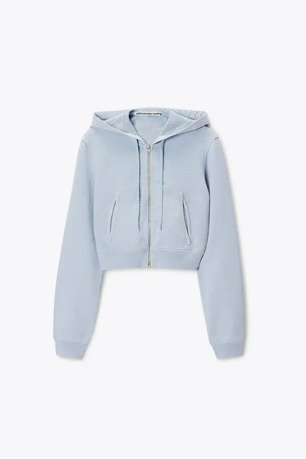 Alexander Wang Crystal Hotfix Fitted Zip-up Hoodie - Washed Sky