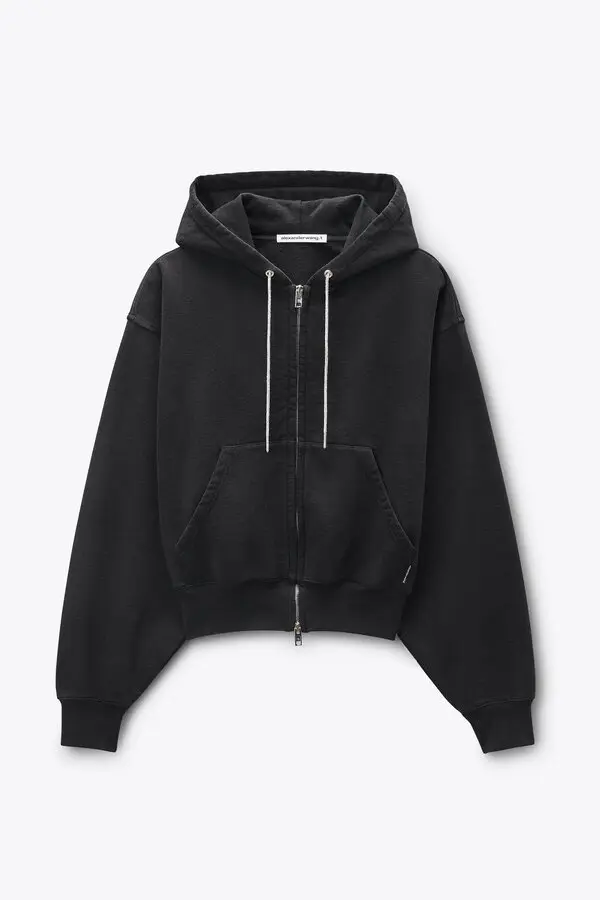 Alexander Wang Crystal Hotfix Drawcord Terry Hoodie - Black