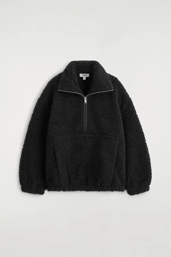 Cos Mock-neck Teddy Zip-up Sweater - Black