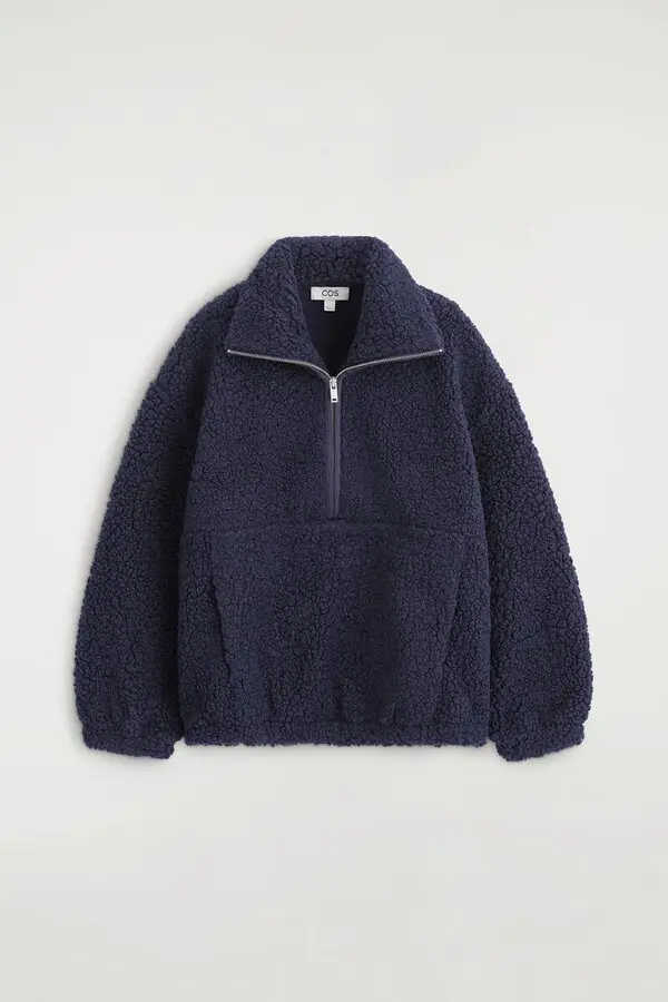 Cos Mock-neck Teddy Zip-up Sweater - Navy