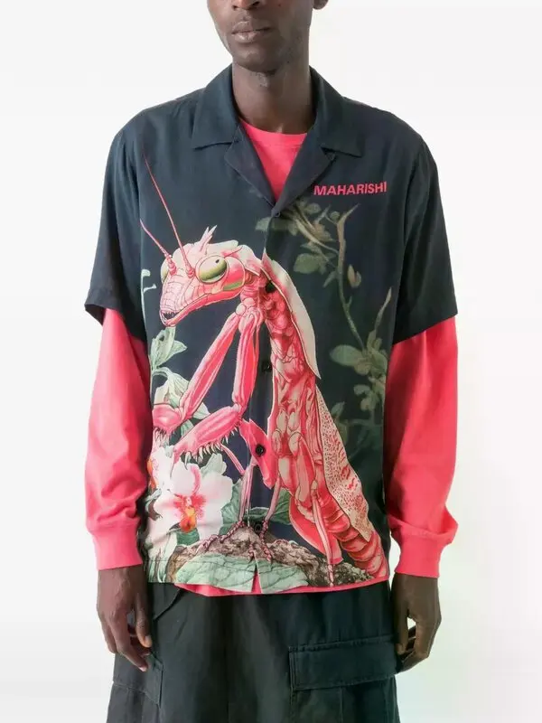MAHARISHI Orchid Mantis-print Camp-collar Shirt - Blue