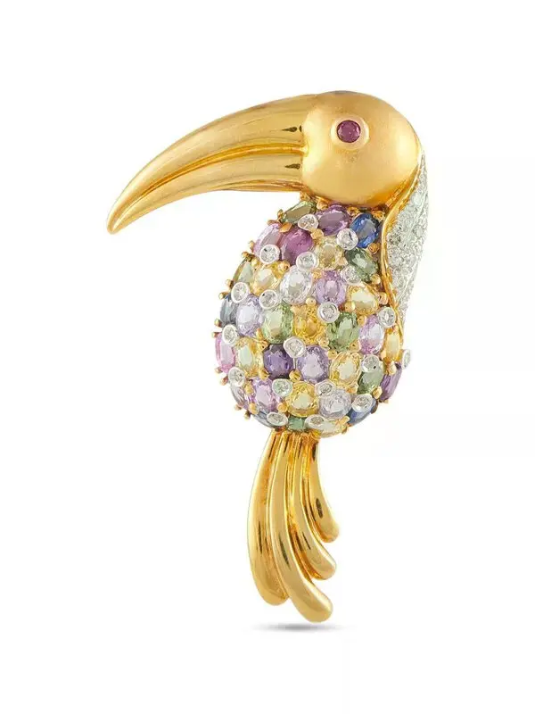 LB EXCLUSIVE Sapphire And Diamond Toucan Brooch - Gold