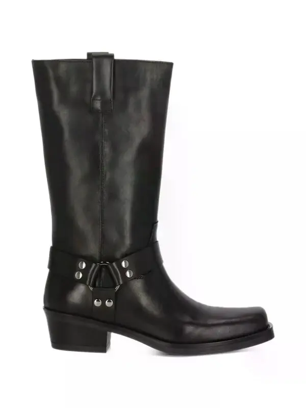 JULIE DEE Harness-detail Leather Boots - Black
