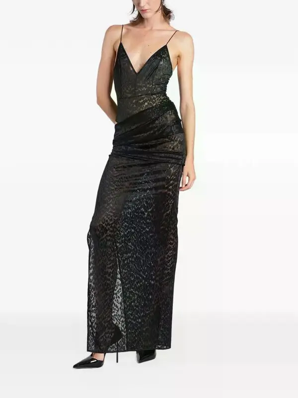 Alex Perry Leopard-pattern Ruched Maxi Dress