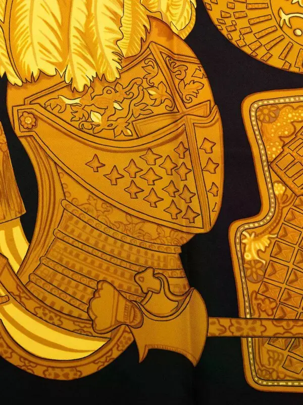 Hermès 1995-2010 Armets En Panache Silk Scarf 90 Scarves - Gold
