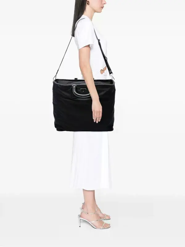 Prada 2013-2026 Saffiano Trimmed Tessuto Convertible Tote Satchel - Black