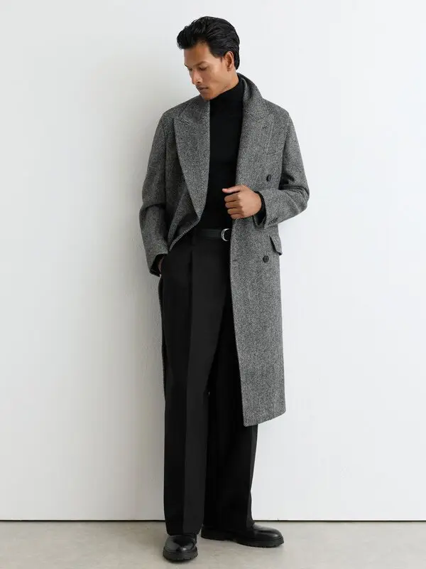 REISS Ives Wool Herringbone Double-breasted Overcoat