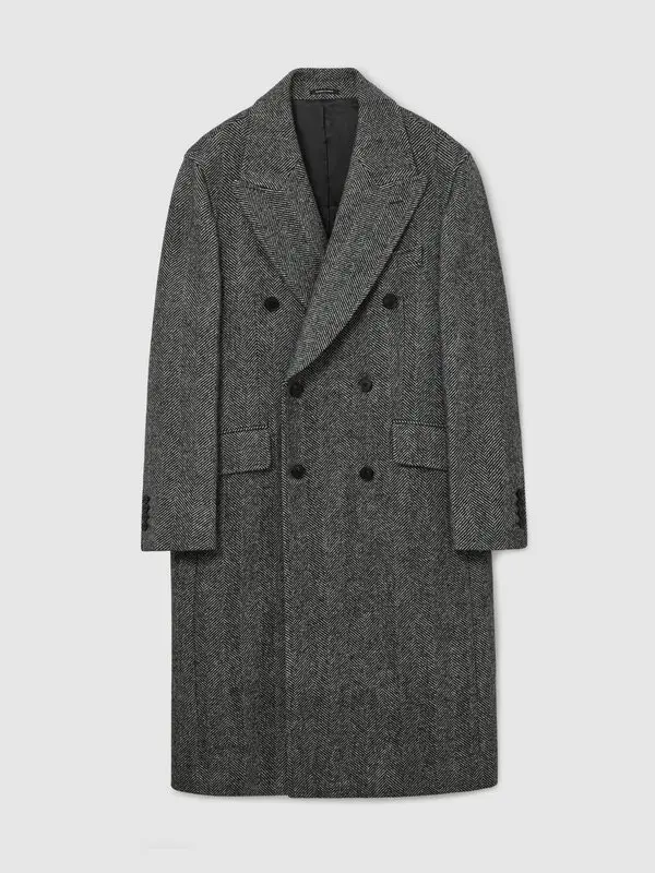 REISS Ives Wool Herringbone Double-breasted Overcoat