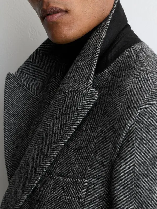 REISS Ives Wool Herringbone Double-breasted Overcoat