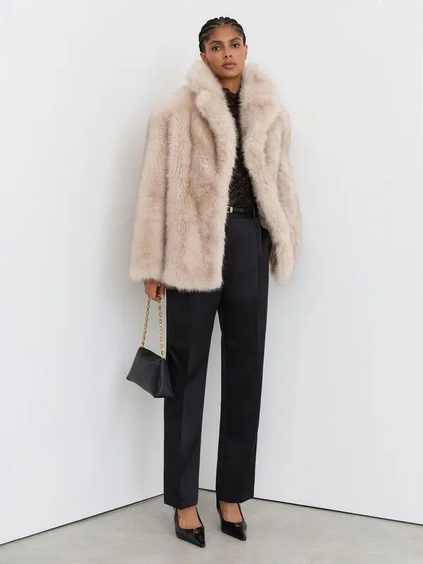 REISS Laila Petite Faux-fur Coat - Neutral