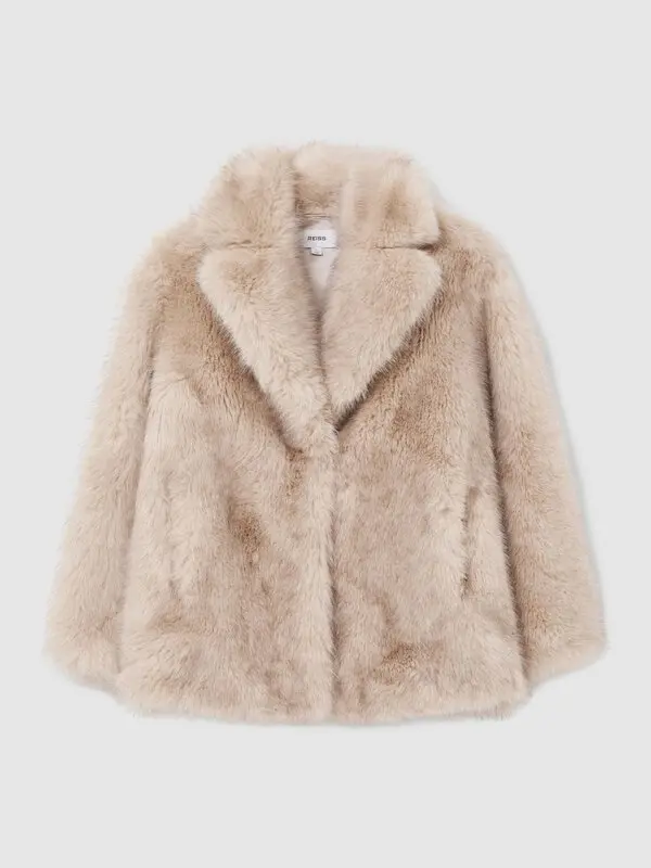 REISS Laila Petite Faux-fur Coat