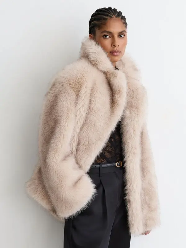 REISS Laila Petite Faux-fur Coat