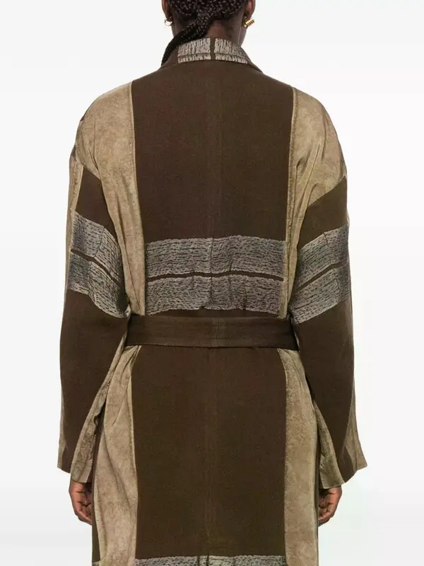 UMA WANG Jacquard-panelled Belted Coat