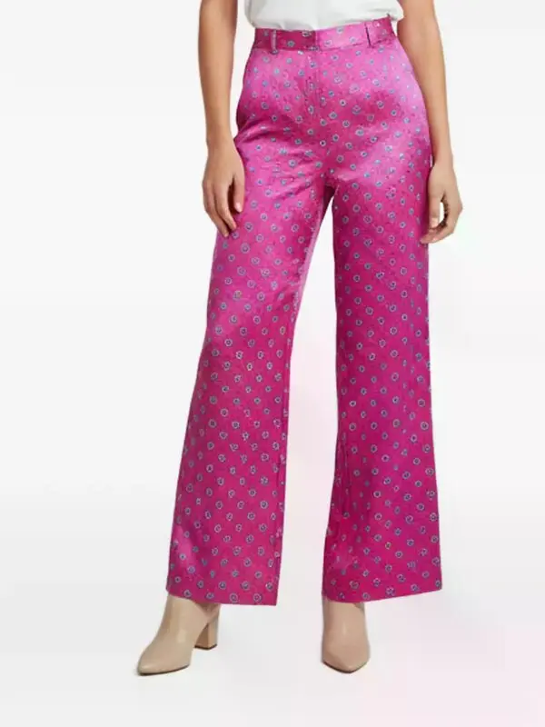L'AGENCE Printed Wide-leg Silk Trousers - Pink