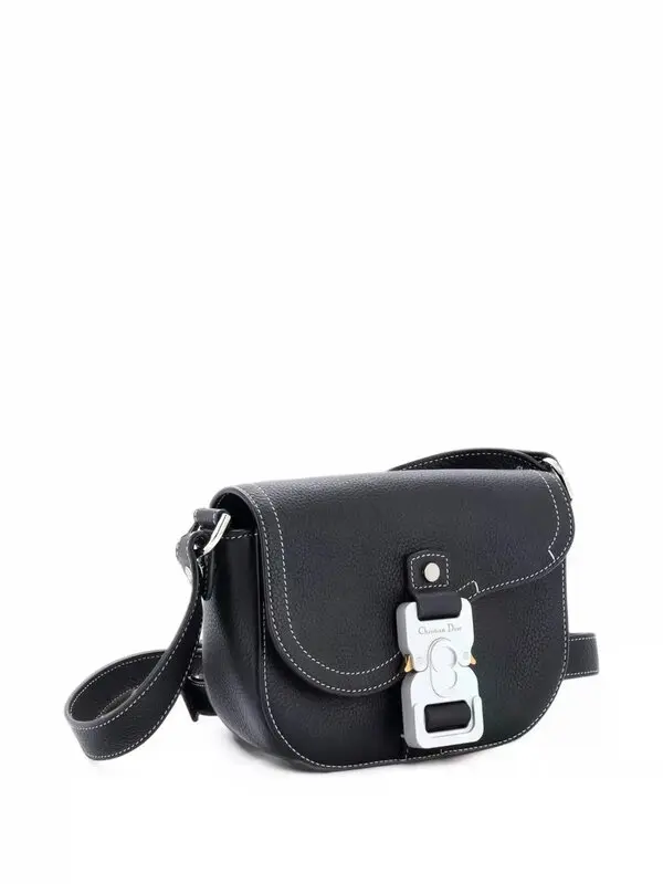 Dior Saddle Buckle Flap Messenger Bag Leather Mini Crossbody Bag - Black