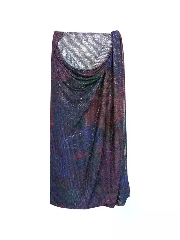 MAISON MARGIELA Printed Paillettes Draped Maxi Skirt - Blue