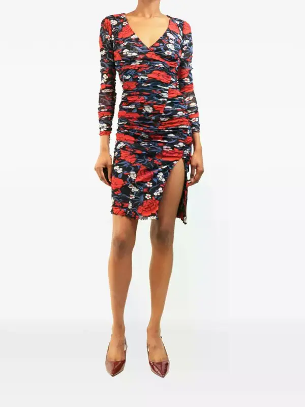 Diane Von Furstenberg Ruched Floral-print Mini Dress