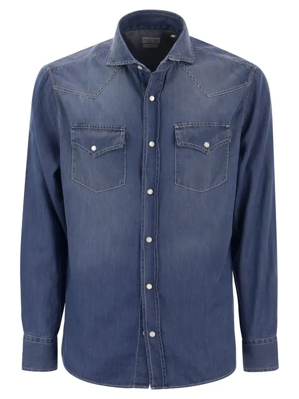 Brunello Cucinelli Easy Fit Shirt In Light Denim With Press Studs