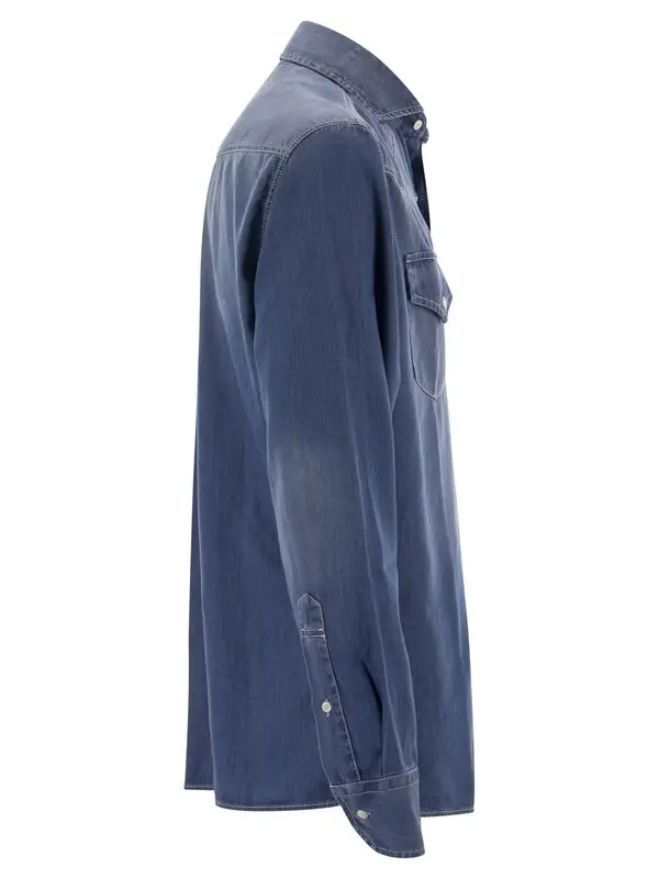 Brunello Cucinelli Easy Fit Shirt In Light Denim With Press Studs