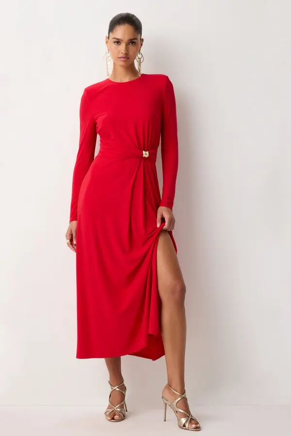 Ramy Brook Piper Embellished Jersey Midi Dress - Ruby