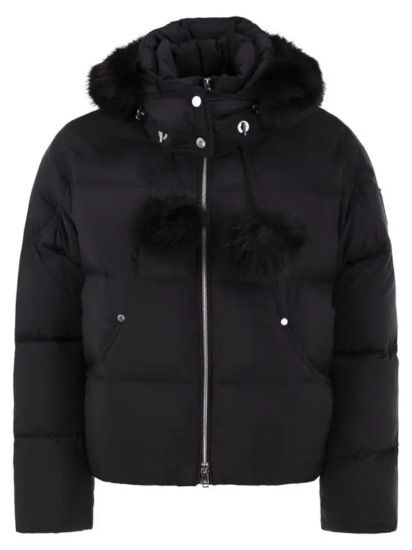 Moose Knuckles Everest Cropped Down Jacket With Faux Fur-trimmed Hood - Black
