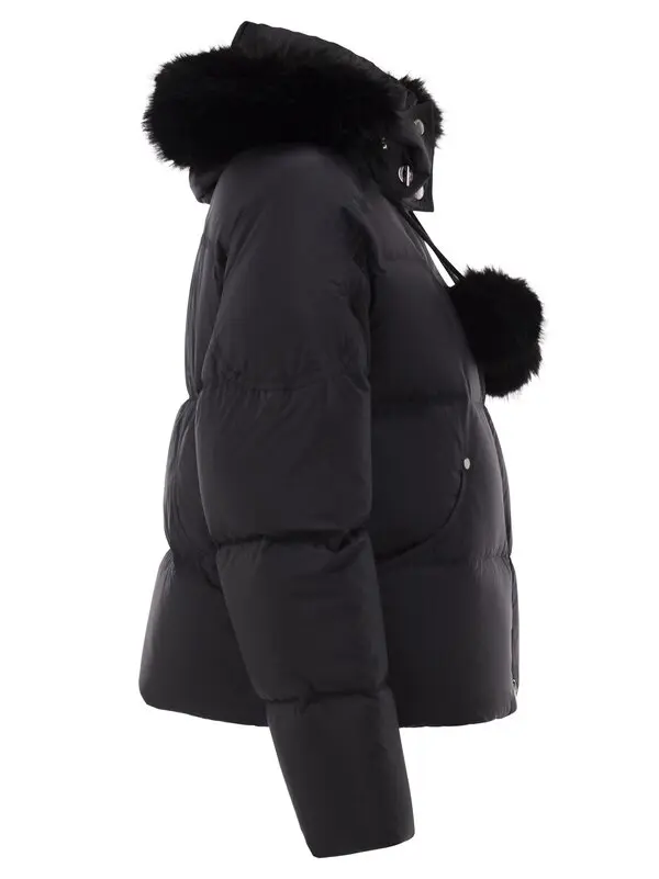 Moose Knuckles Everest Cropped Down Jacket With Faux Fur-trimmed Hood