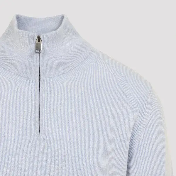 Brioni Half Zip Up Sweater - Blue