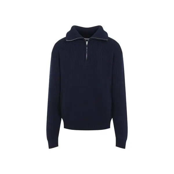 Balenciaga Half Zip Knit Sweater - Blue