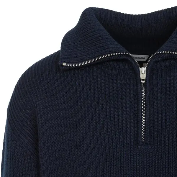 Balenciaga Half Zip Knit Sweater - Blue