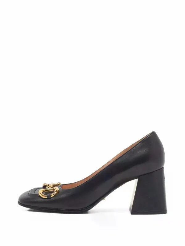Gucci Horsebit Leather Block-heel Pumps