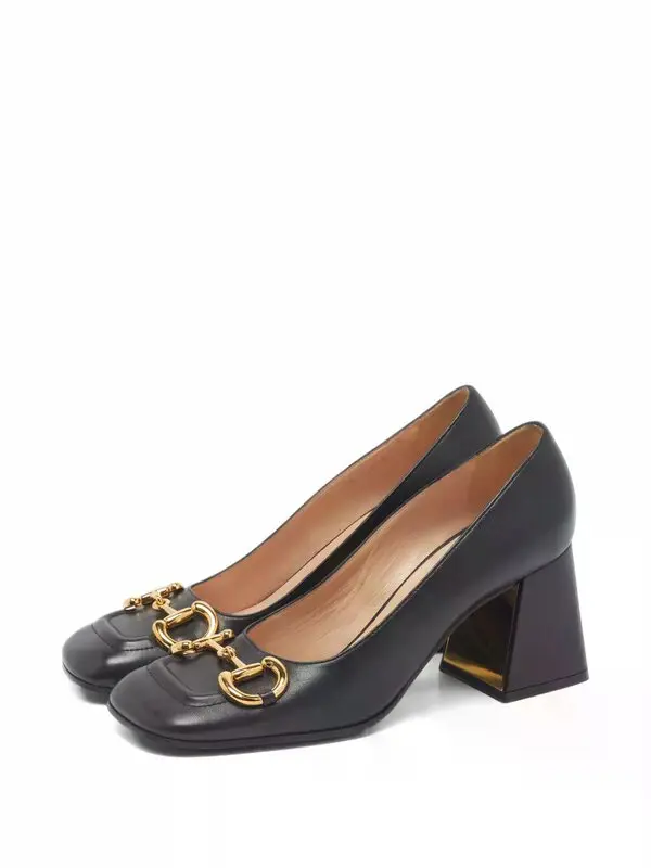 Gucci Horsebit Leather Block-heel Pumps