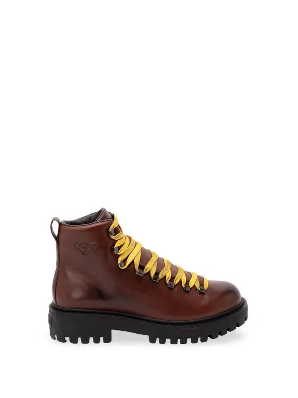 Prada Antiqued Leather Lace-up Ankle Boots - Multicolor