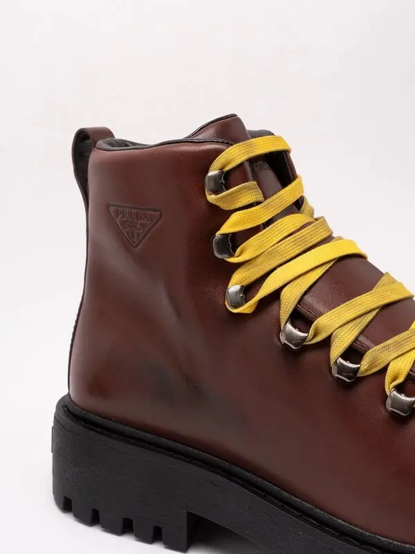 Prada Antiqued Leather Lace-up Ankle Boots - Multicolor