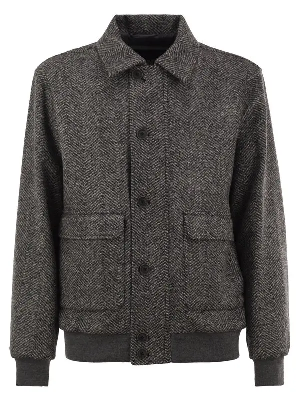 Herno Virgin Wool Herringbone Bomber Jacket - Multicolor