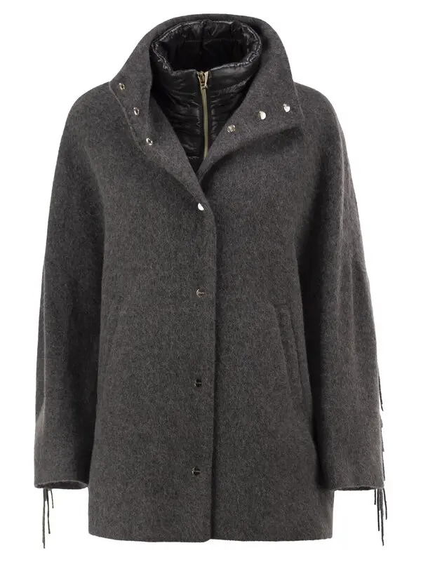 Herno Alpaca-blend Coat With Fringes And Padded Insert - Multicolor
