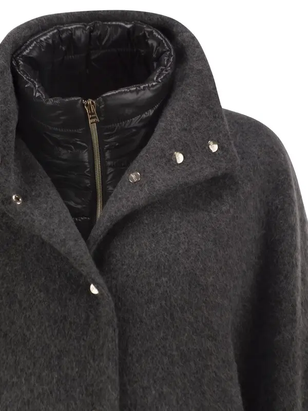 Herno Alpaca-blend Coat With Fringes And Padded Insert