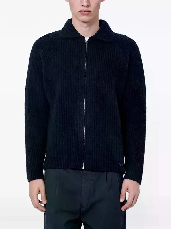 MOOS STUDIO Ribbed-knit Zip-up Cardigan