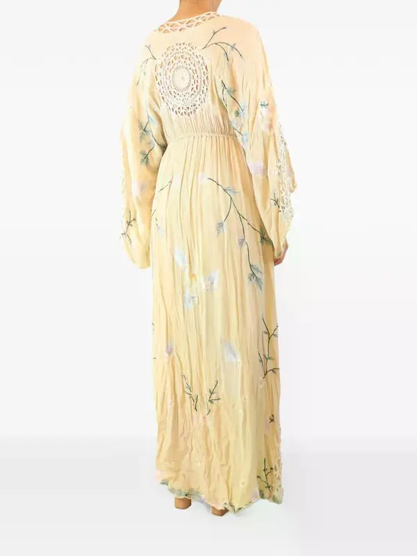 FILLYBOO Floral-embroidered Lace-up Maxi Dress