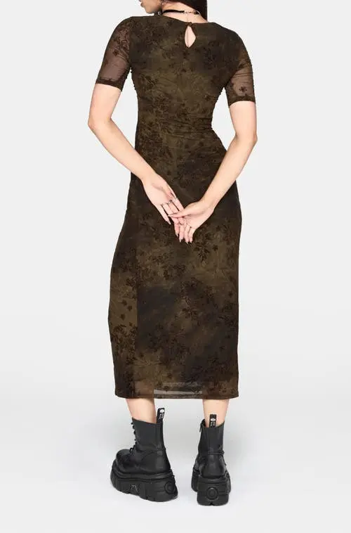 DISTURBIA Zuri Flocked Ruched Bust Midi Dress