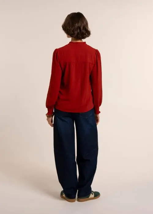 BRAKEBURN Lea Pintuck Pleated Long Sleeve Blouse
