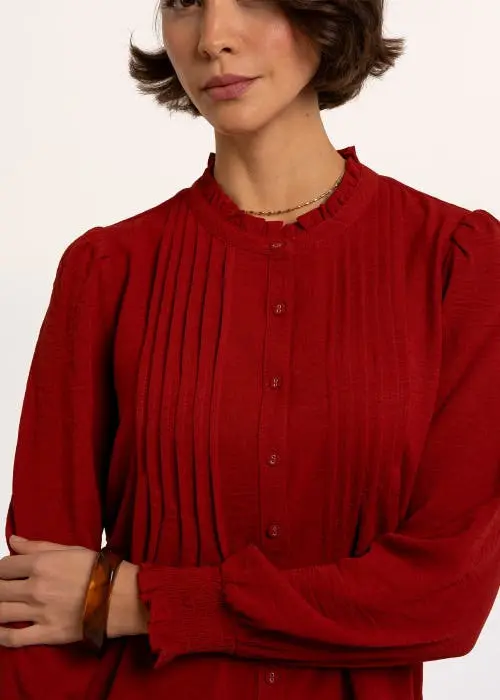 BRAKEBURN Lea Pintuck Pleated Long Sleeve Blouse