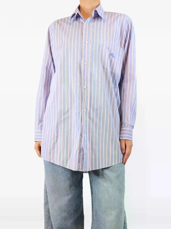 Etro Striped Embroidered-logo Shirt - Blue