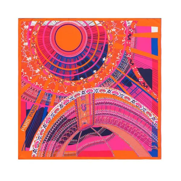 PETRUSSE Silk Square Scarf Sous Le Ciel De Paris Neon - Red
